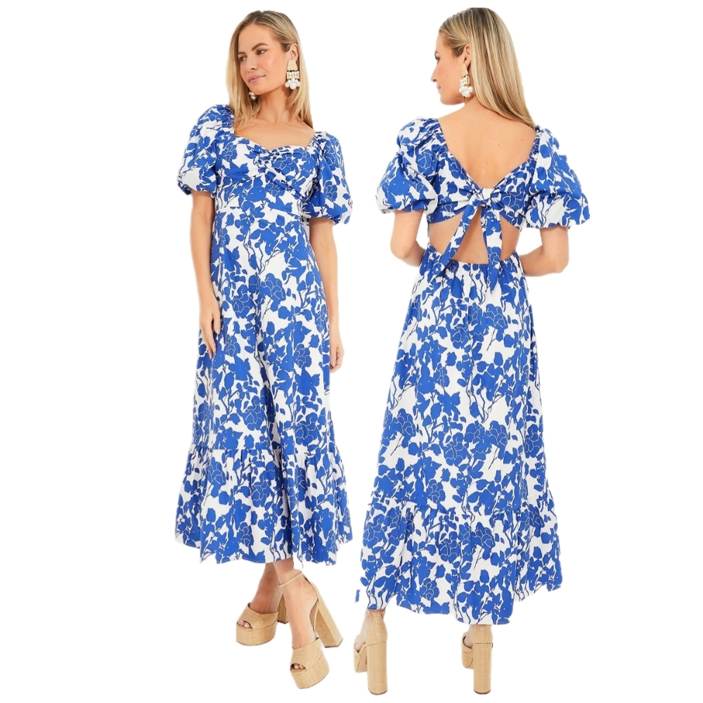 Hyacinth House Tuckernuck Blue Floral Seaport Midi Dr… - Gem